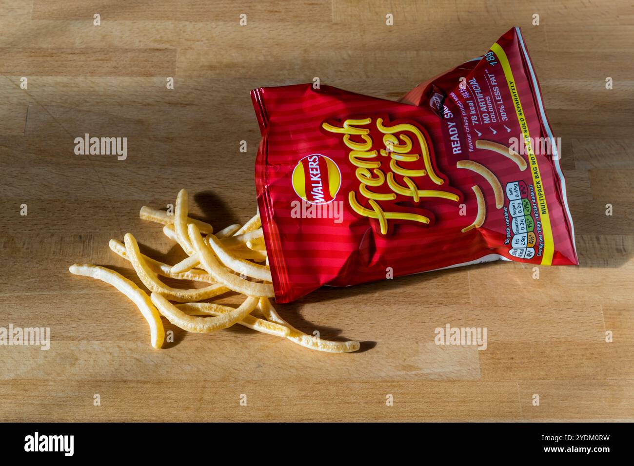 An opened bag of ready salted Walkers French Fries, a potato snack ...