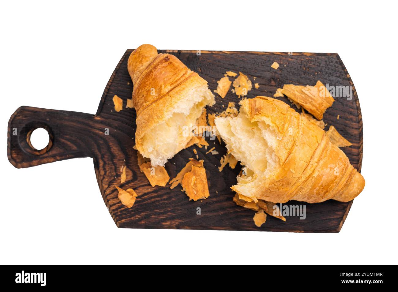 Broken fresh baked French croissant isolated on white background Stock ...