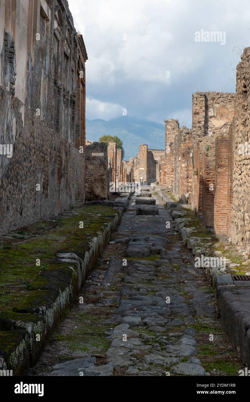 Narrow paved street with stepping stones showing wagon and chariot ...