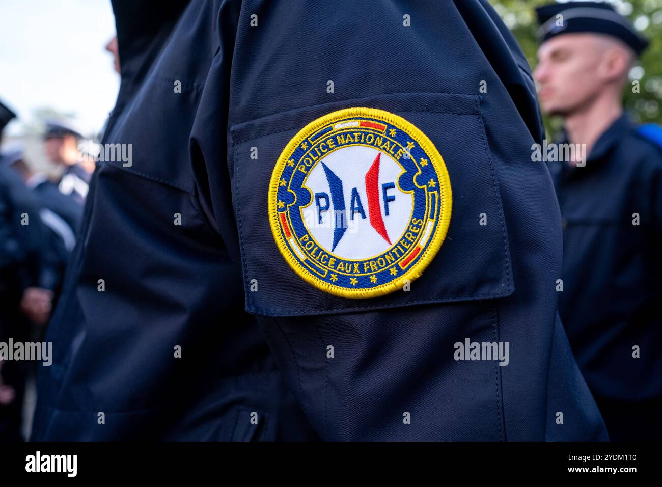 Border police badge on the arm of a student police officer the ...
