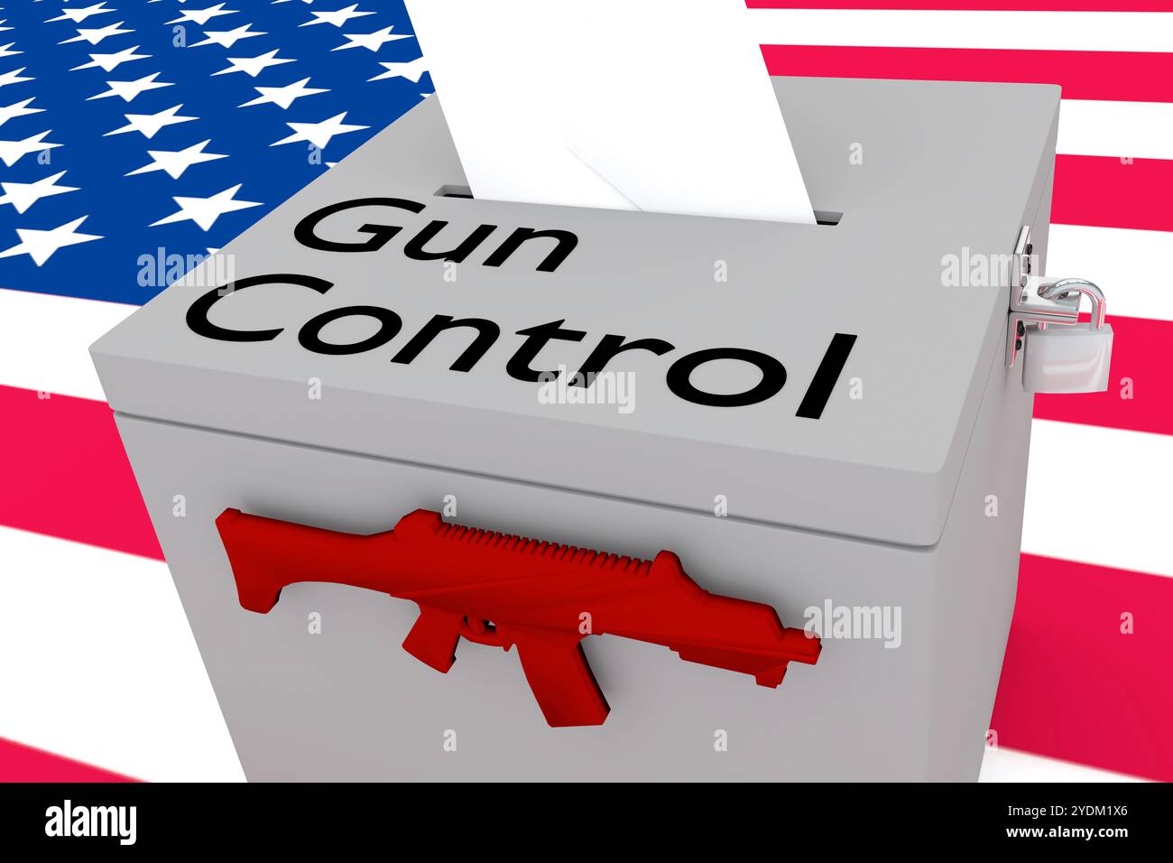 3D illustration of a ballot box with the script Gun Control on its top ...