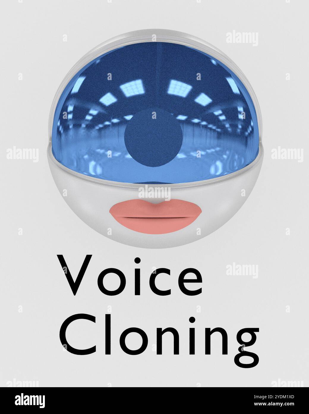 3D illustration of symbolic lips in a robot head; titled Voice Cloning ...
