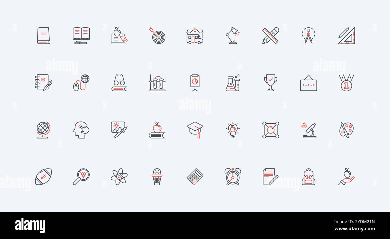School and university knowledge, education line icon set. Backpack and ...