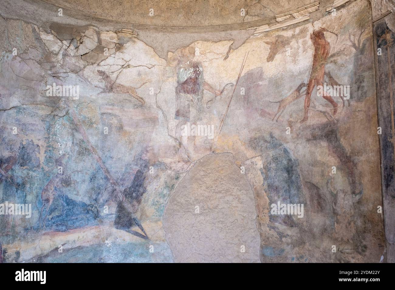 Roman fresco showing the death of the Greek Actaeon, turned into a stag ...