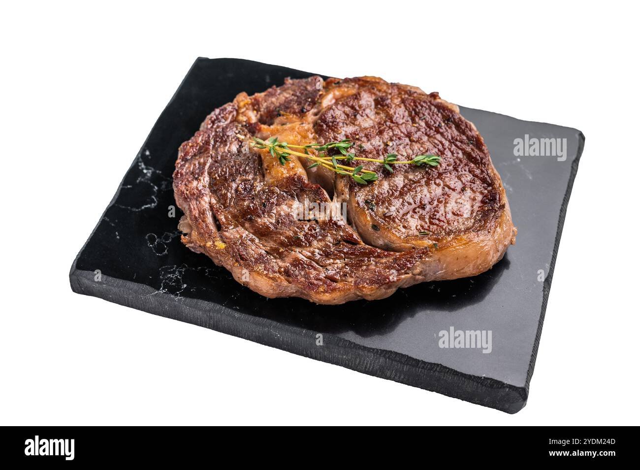Grilled Rib eye steak with herbs and spice on marble board, prime beef ...