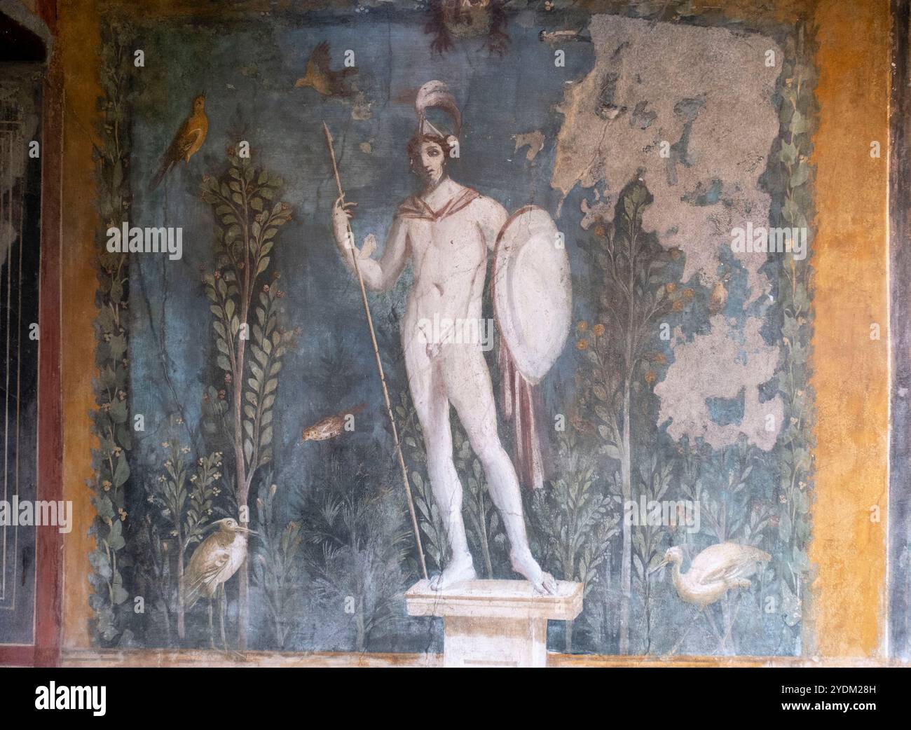 Statue of Mars depicted in the Roman fresco in the garden of the House ...