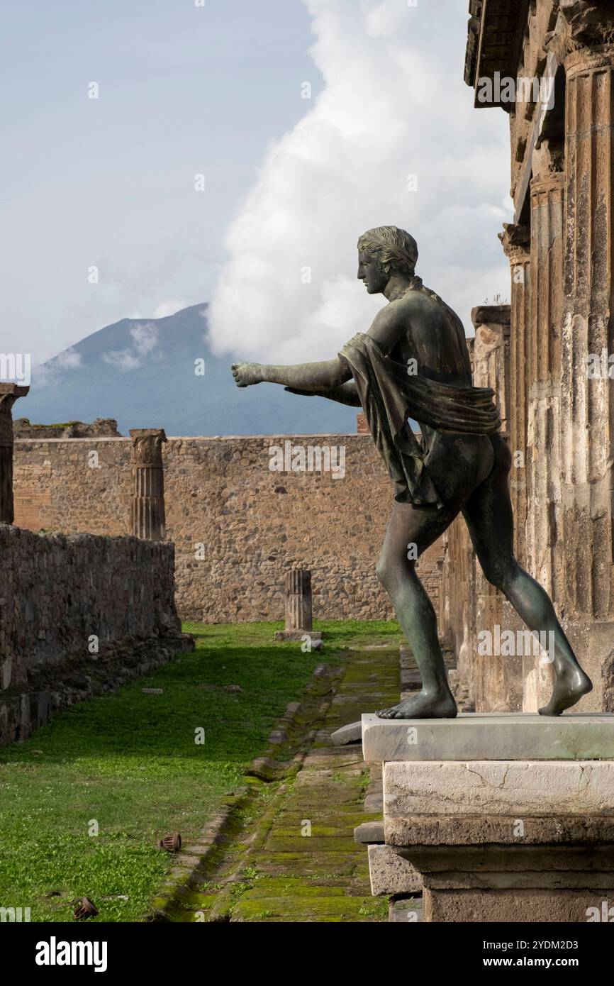 A bronze statue of Apollo as an archer in the Temple of Apollo with the ...