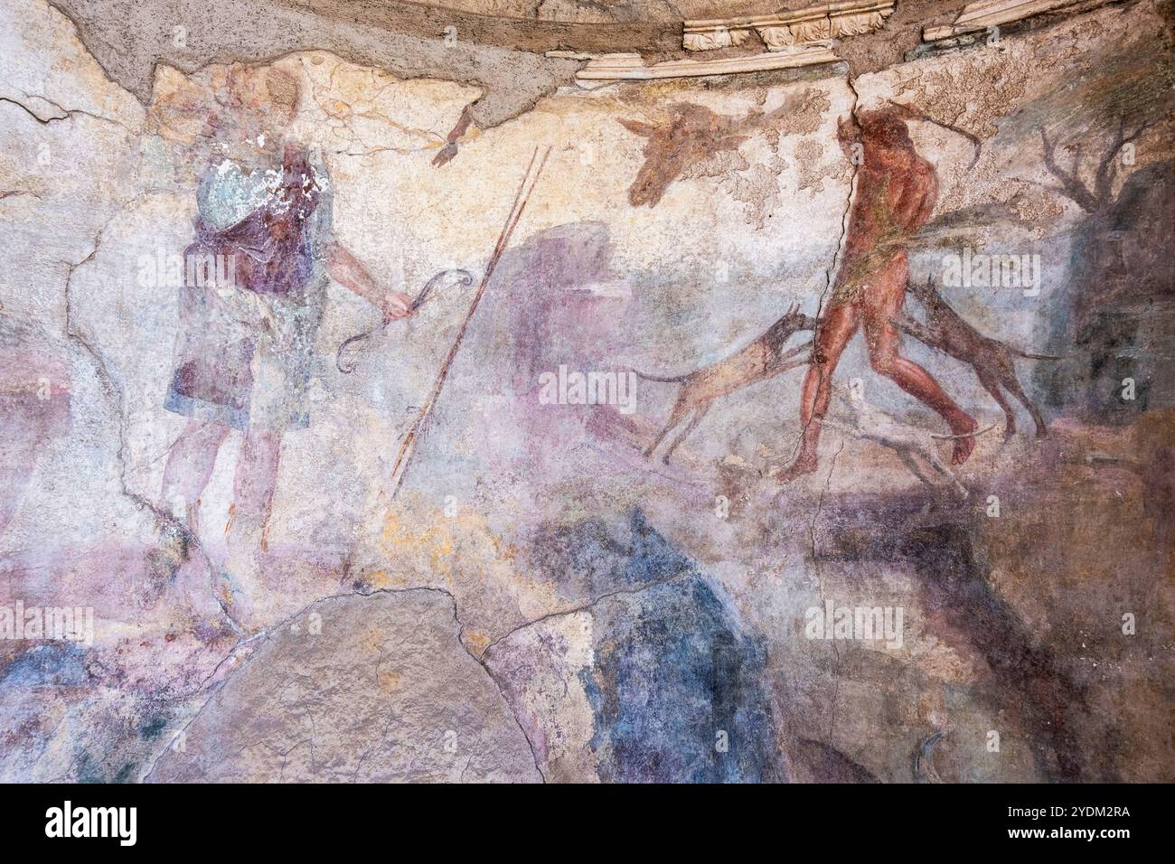 Roman fresco showing the death of the Greek Actaeon, turned into a stag ...
