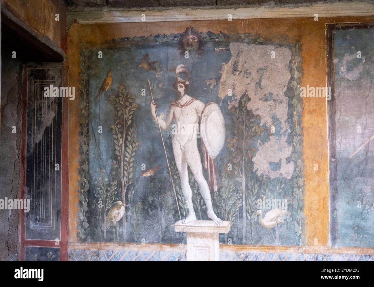 Statue of Mars depicted in the Roman fresco in the garden of the House ...