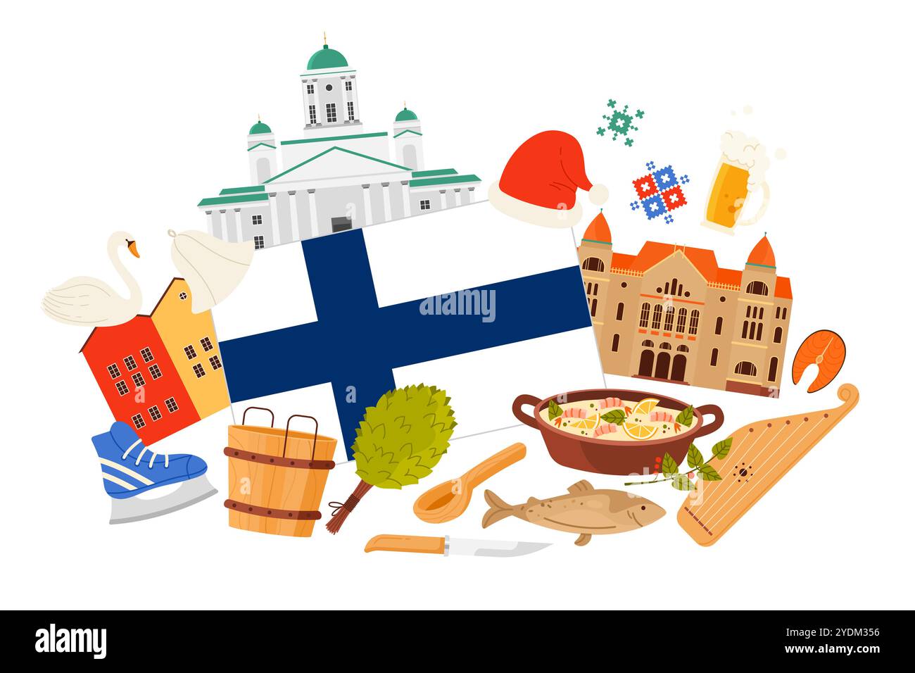 Travel to Finland set, elements of culture and traditional ornament ...