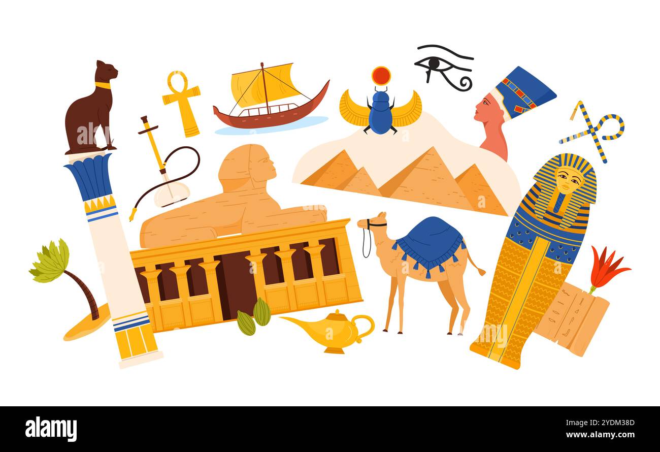 Travel to Egypt, ancient culture elements and famous Egyptian landmarks ...