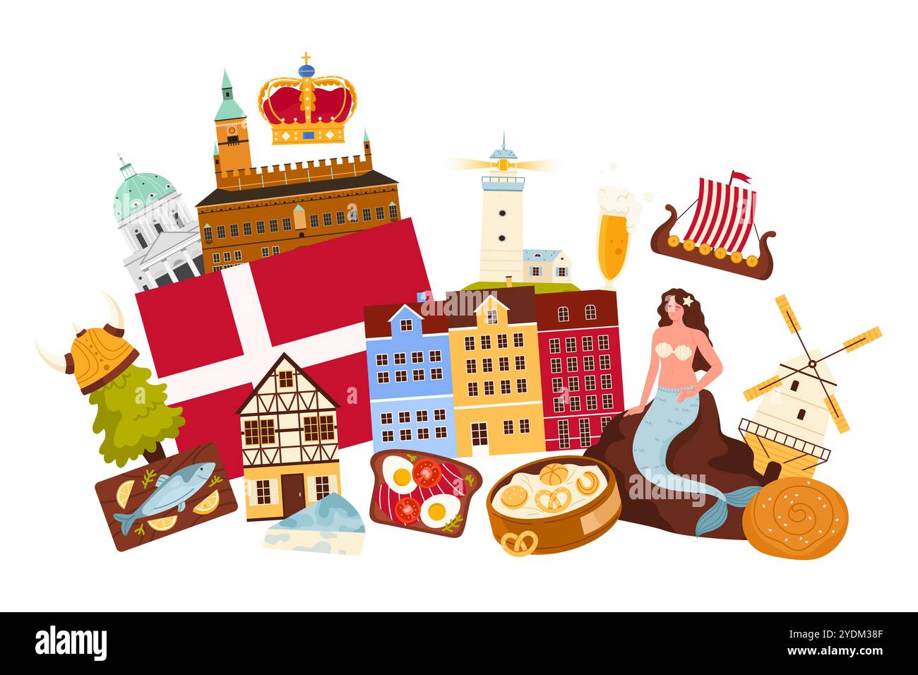 Travel to Denmark, national culture and food, landmark in infographic ...