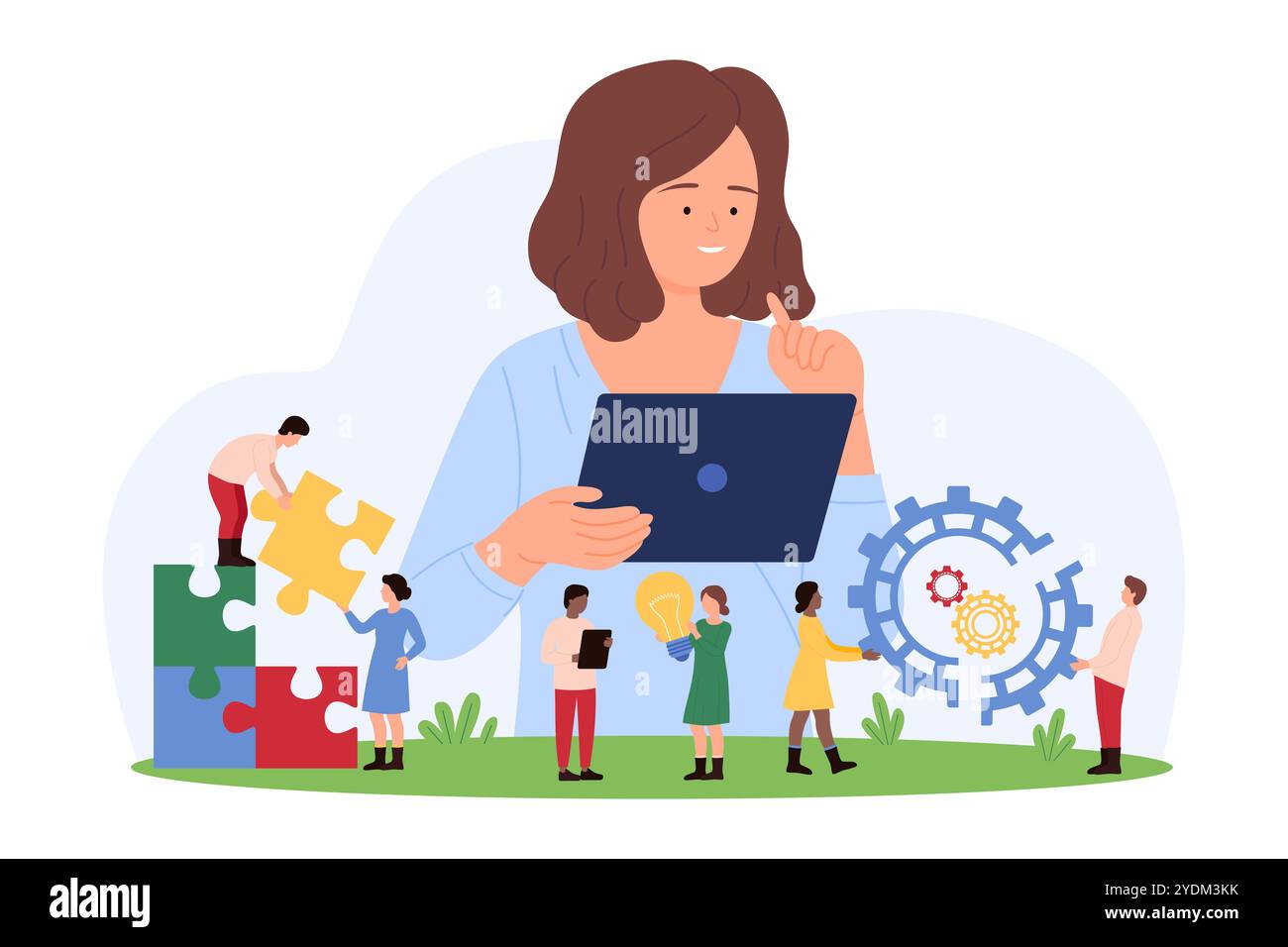 Vector image depicting soft skills development, focusing on teamwork ...