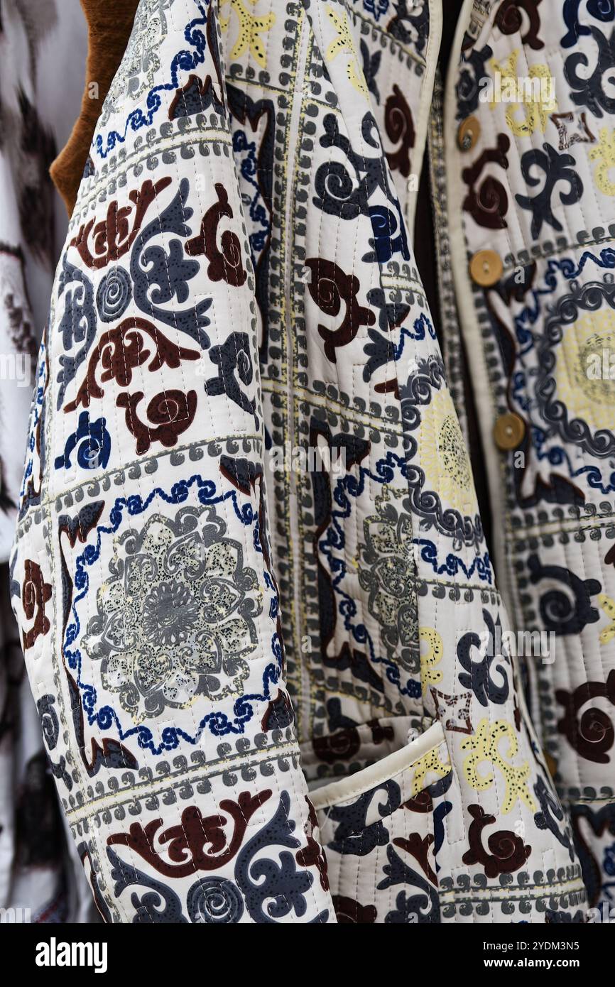 Traditional Uzbek multicolor quilted robe with national patterns on ...