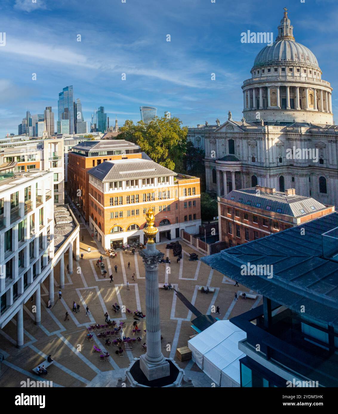 Looking down on Paternoster Square and the Great Fire Monument with St ...