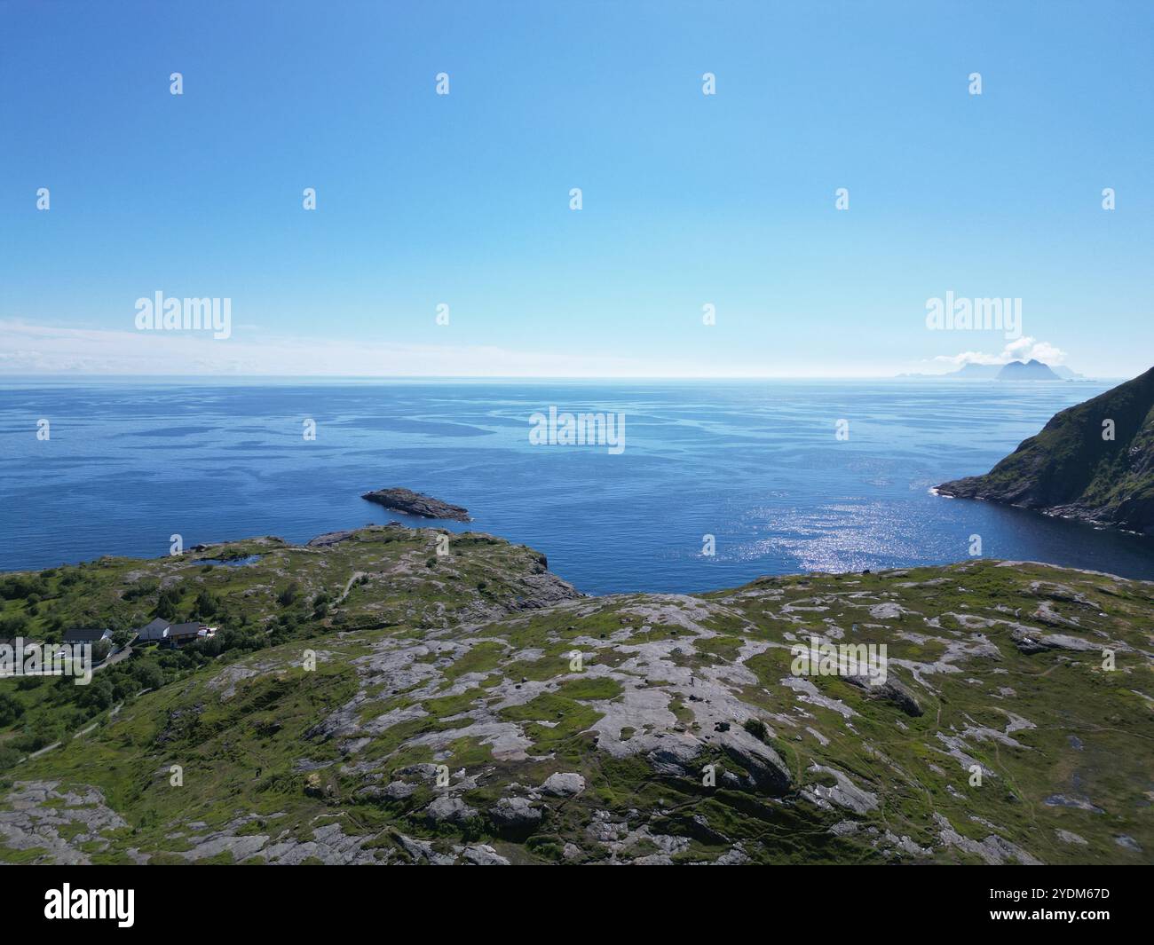 Aerial shot of cliffs in A, Norway small fishing village in Lofoten ...