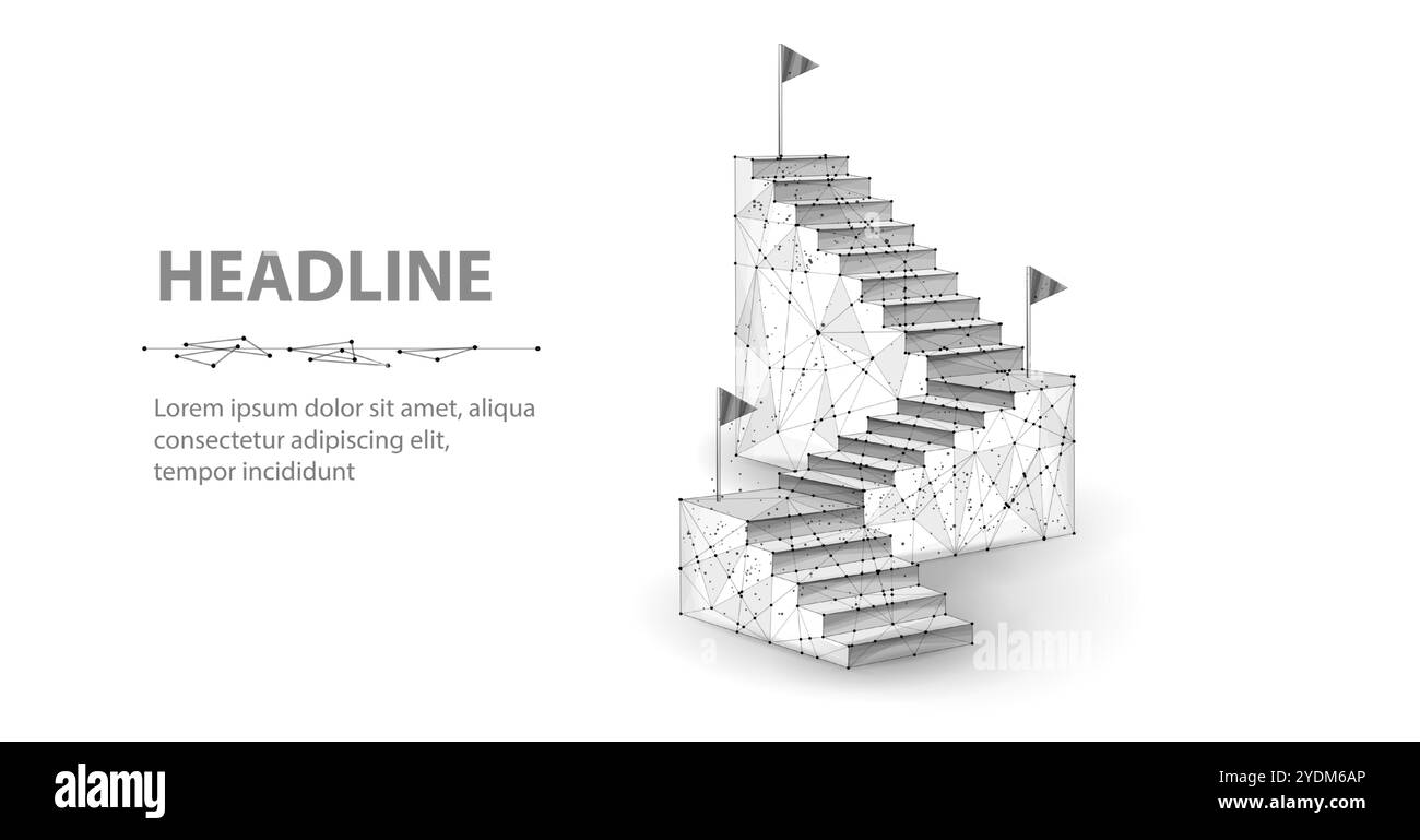 Ladder with three flags. Digital success, succeed path, accomplish ...