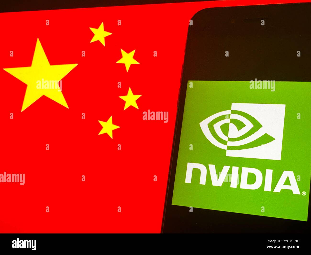 New York, New York, USA. 27th Oct, 2024. NVIDIA logo with the Chinese ...