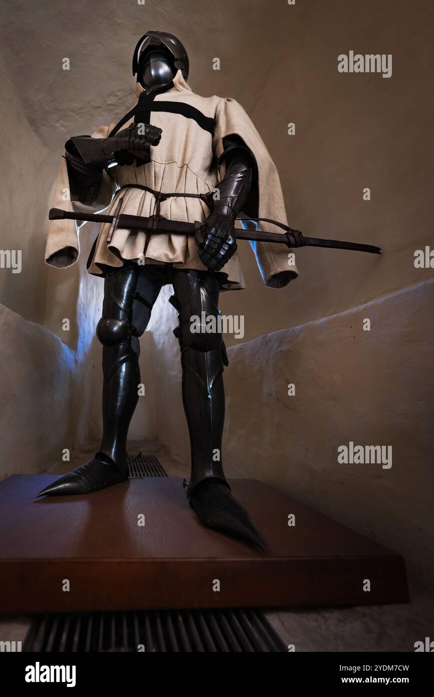 Medieval knight crusader in the museum at Cesis Castle, vertical photo ...