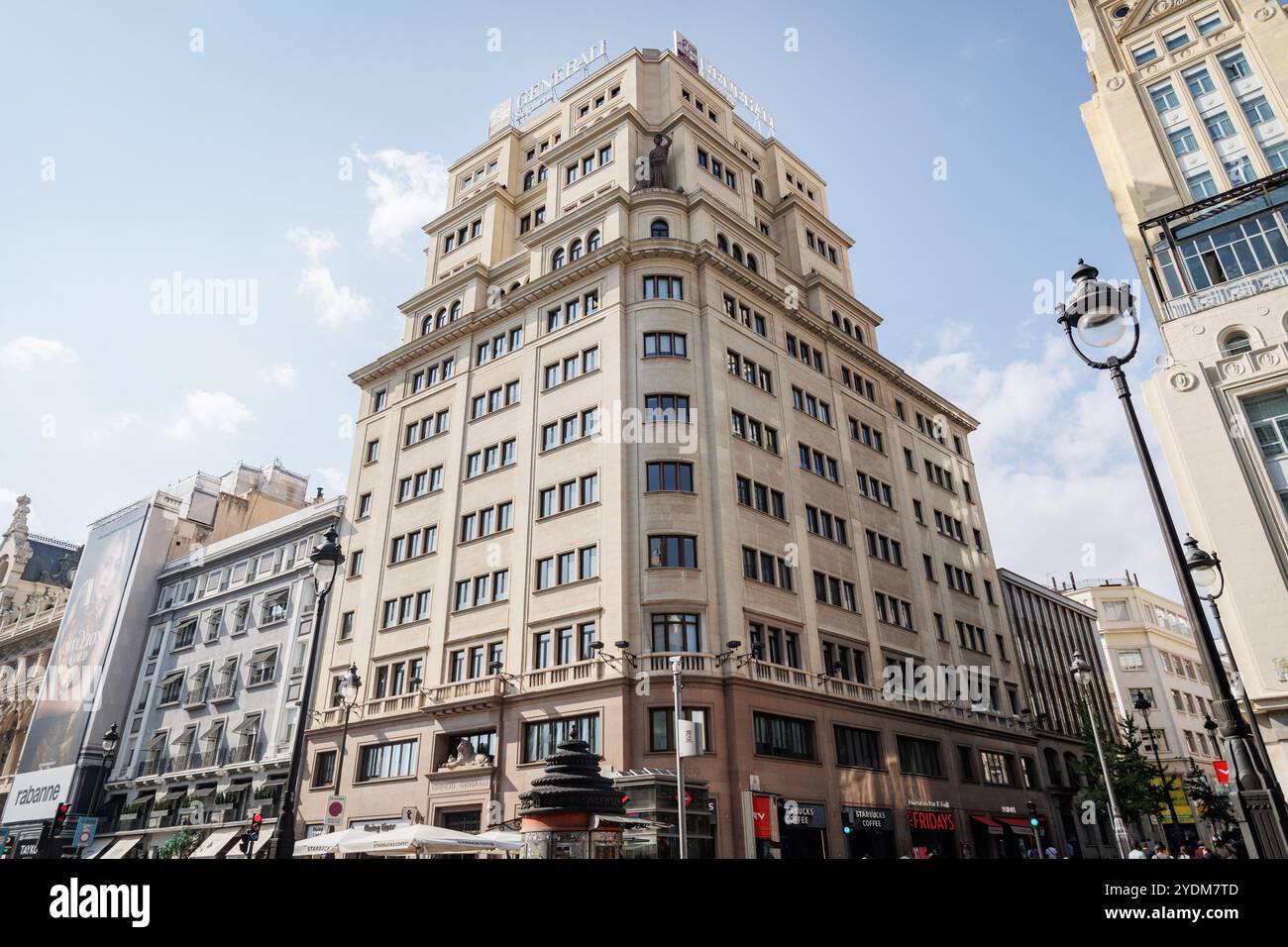 Madrid, 23/09/2024. Generali building at 21 Alcalá Street, in the area around Plaza Canalejas ...