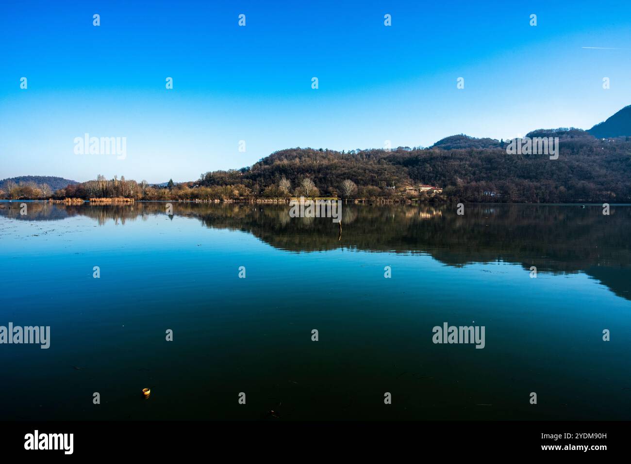 panorama of Fimon lake among the calm and quiet waters on an autumn day ...