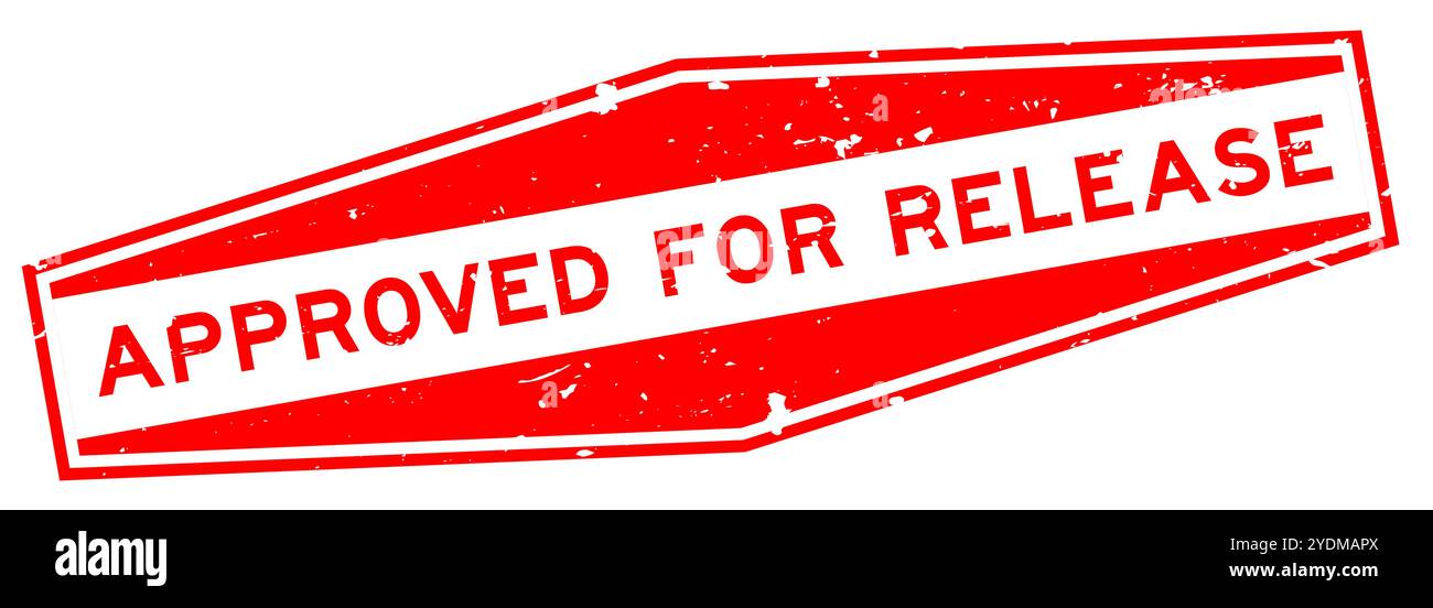 Grunge red approved for release word hexagon seal stamp on white ...