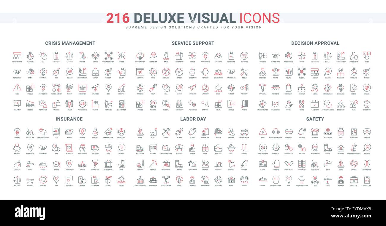 Labor day, insurance policy line icon set. Settings and tools of ...
