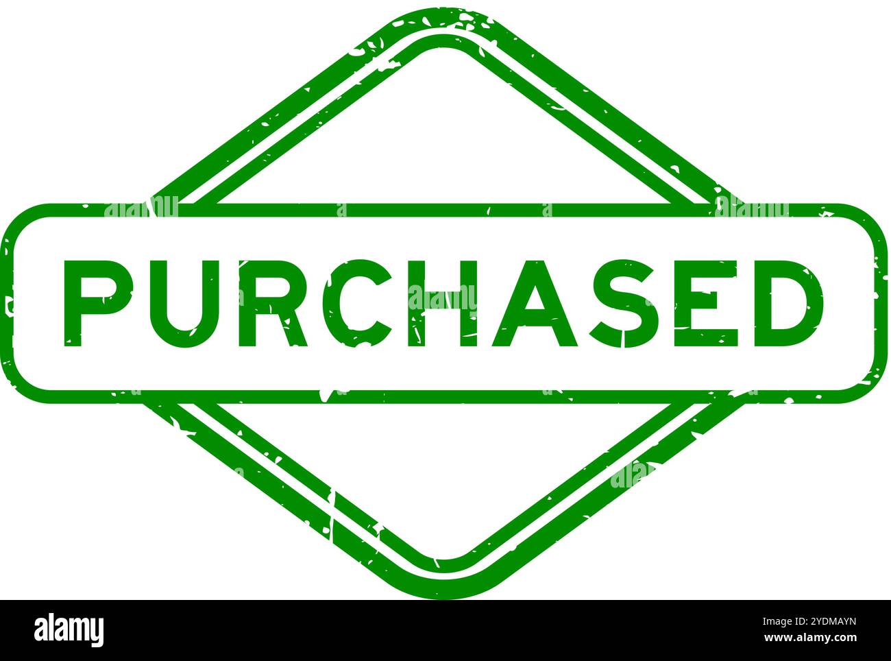 Grunge green purchased word rubber seal stamp on white background Stock ...