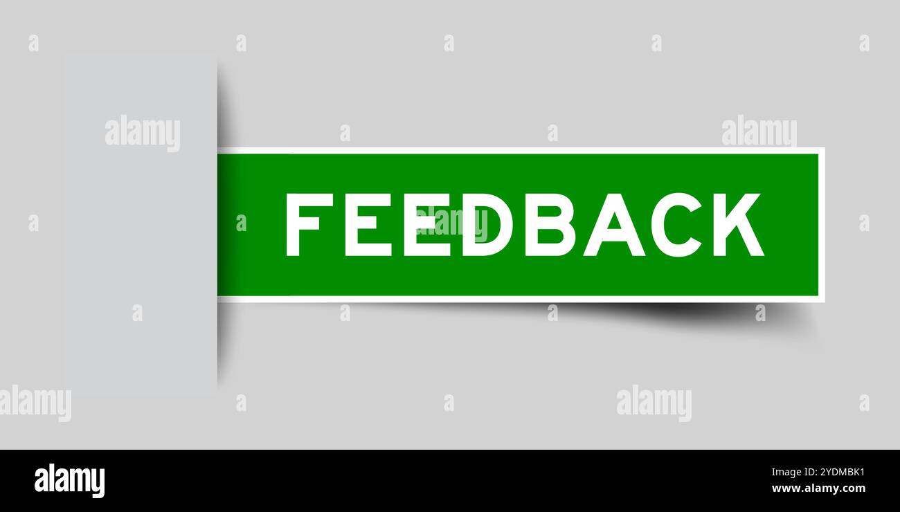 Green color square label sticker with word feedback that inserted in ...