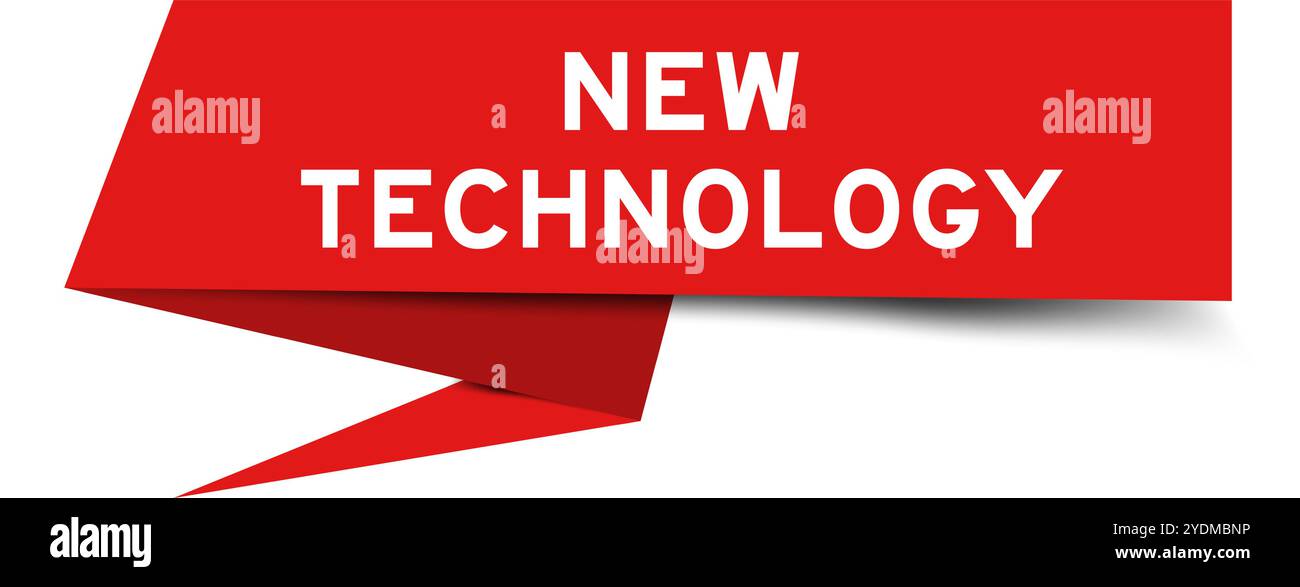 Red color speech banner with word new technology on white background ...
