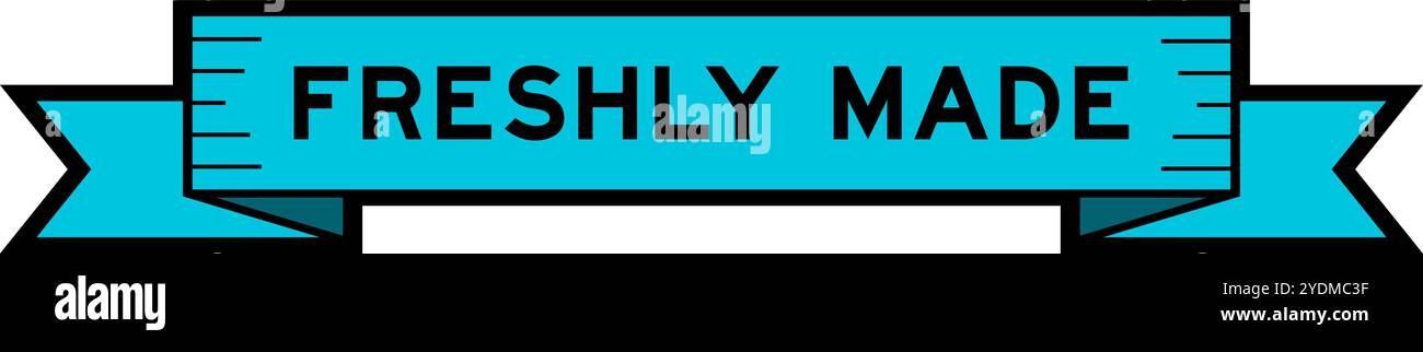 Blue ribbon label banner with word freshly made on white background ...