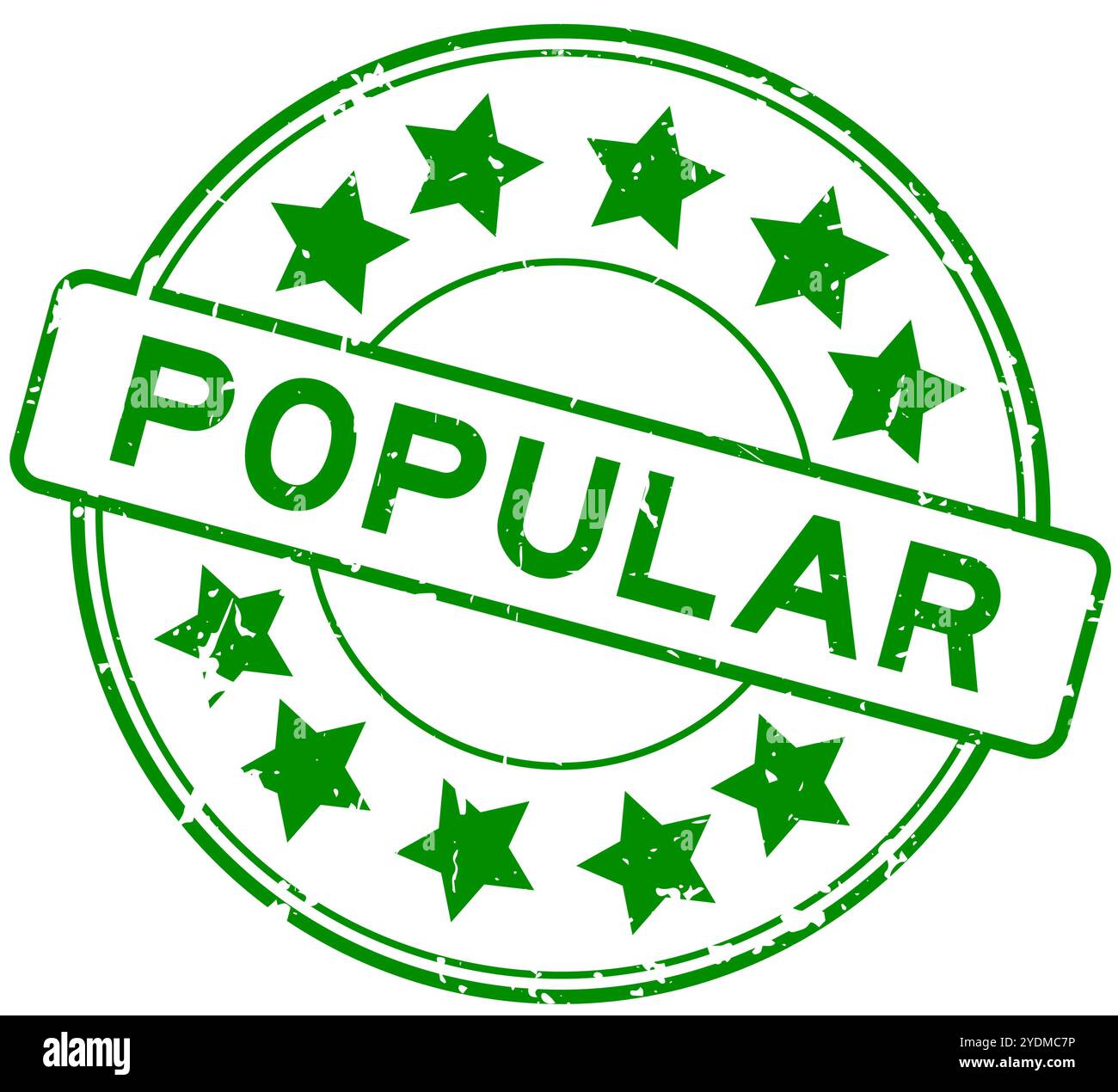 Grunge green popular word with star icon round rubber seal stamp on ...
