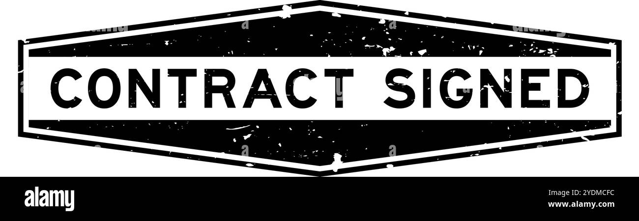 Grunge black contract signed word hexagon seal stamp on white ...