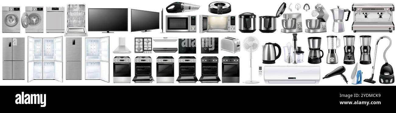Set of household and kitchen appliances isolated on white background ...