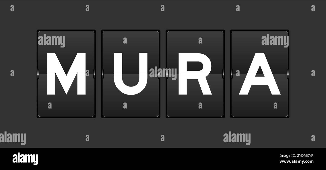 Black color analog flip board with word mura on gray background Stock ...