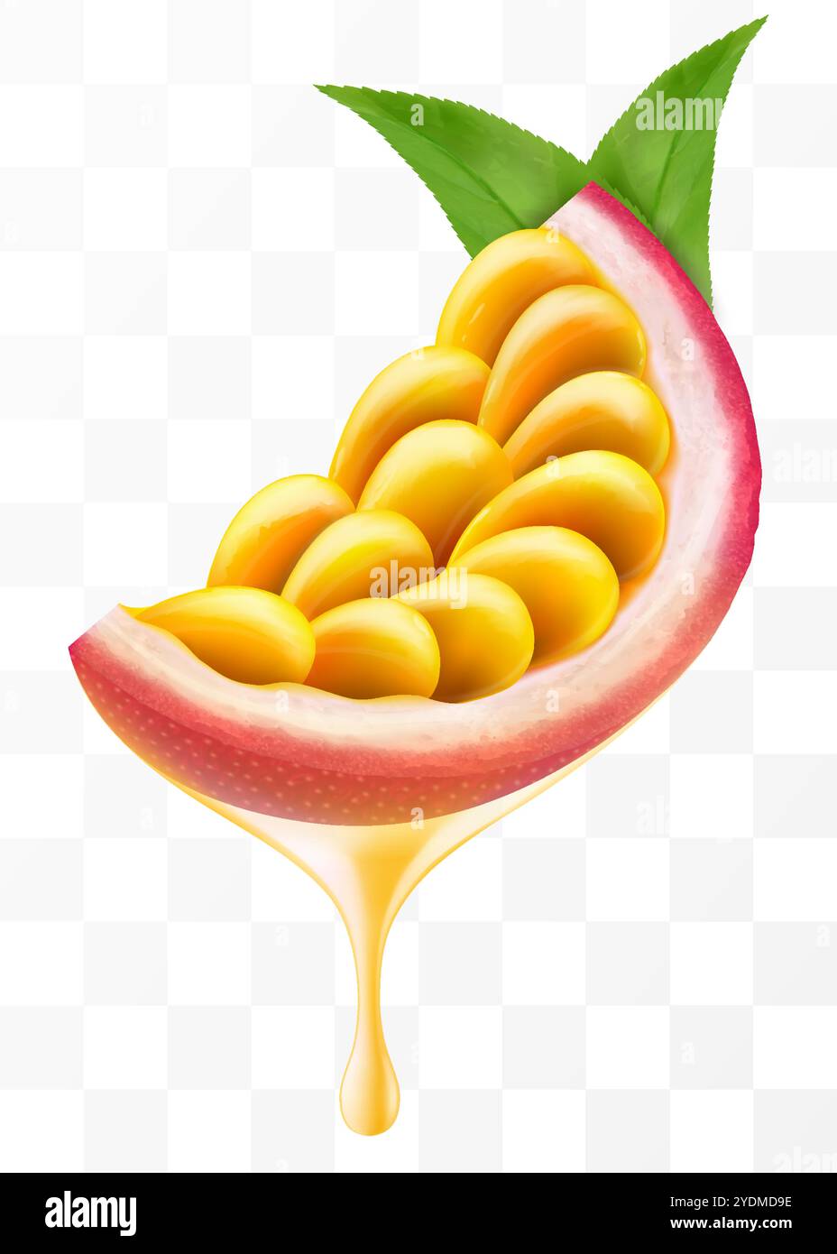 Passion fruit juice dripping from fresh slice juicy passion fruit ...