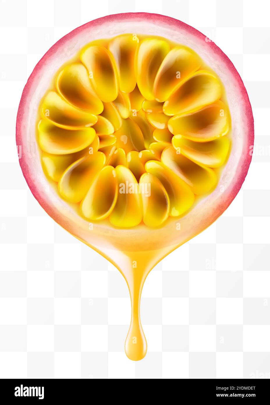 Passion fruit juice dripping from fresh slice juicy passion fruit ...