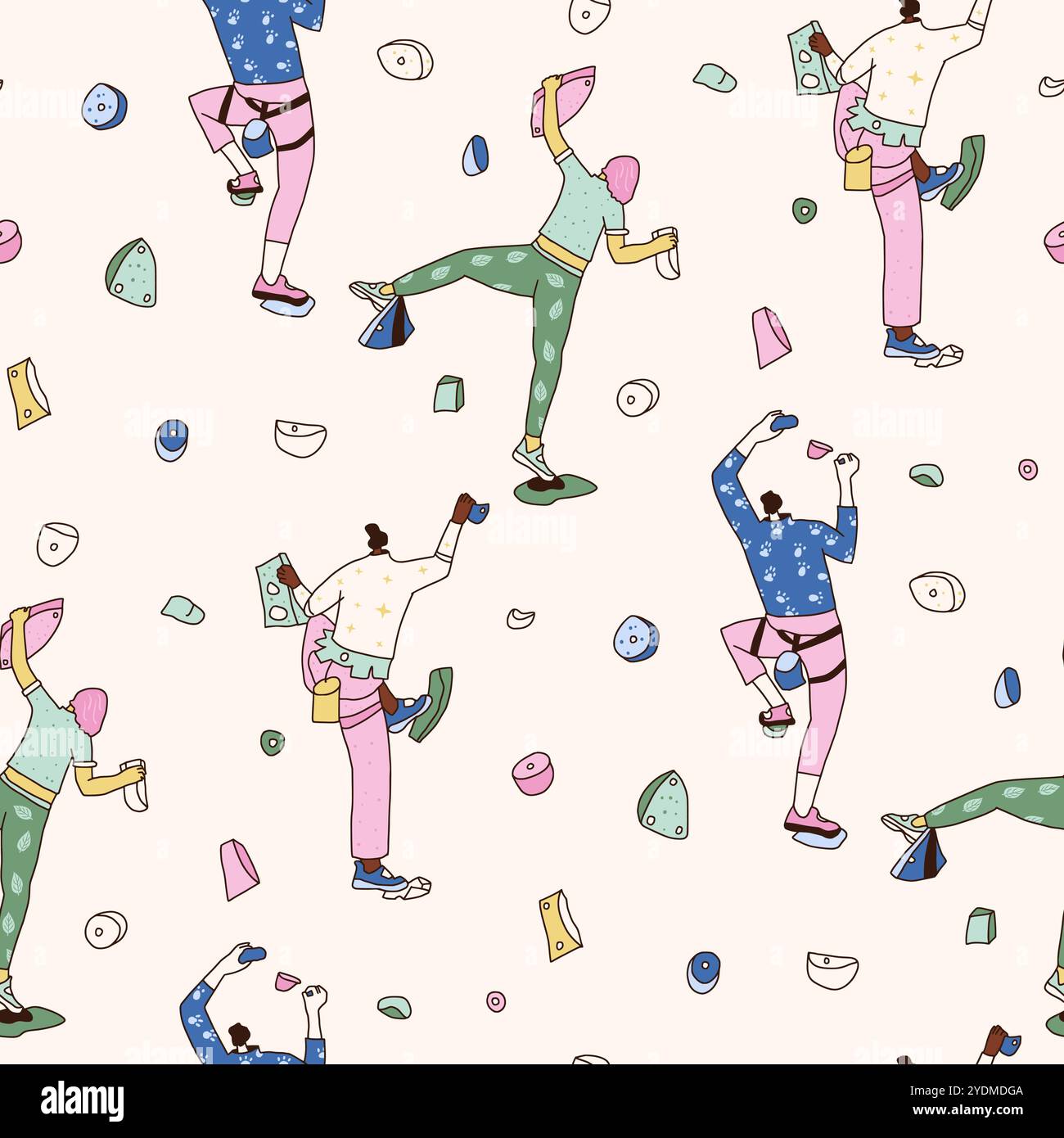 People on climbing wall seamless pattern. Rock clambering park endless ...