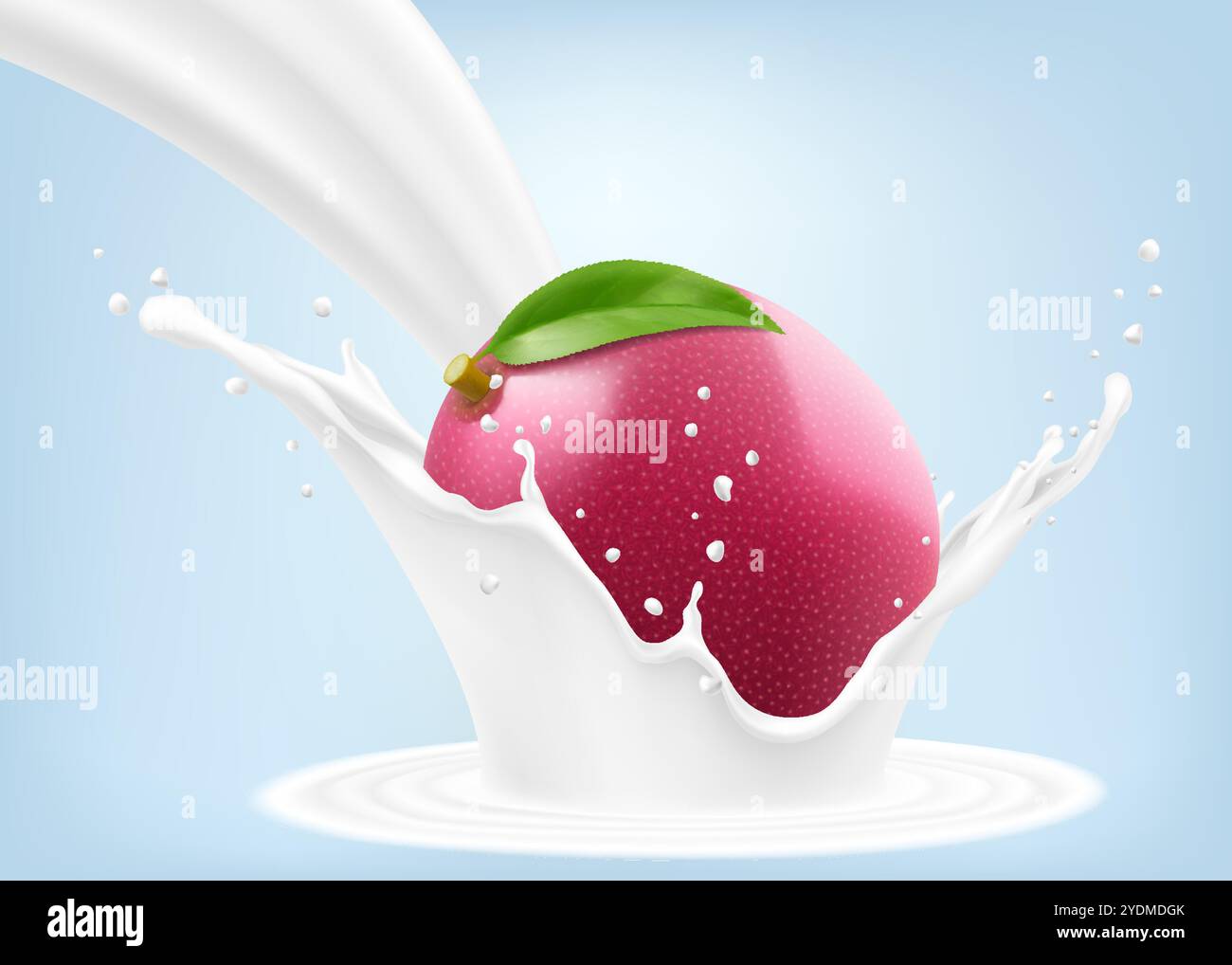 Exotic, tropical passion fruit in splash of yogurt or milk, cocktail ...