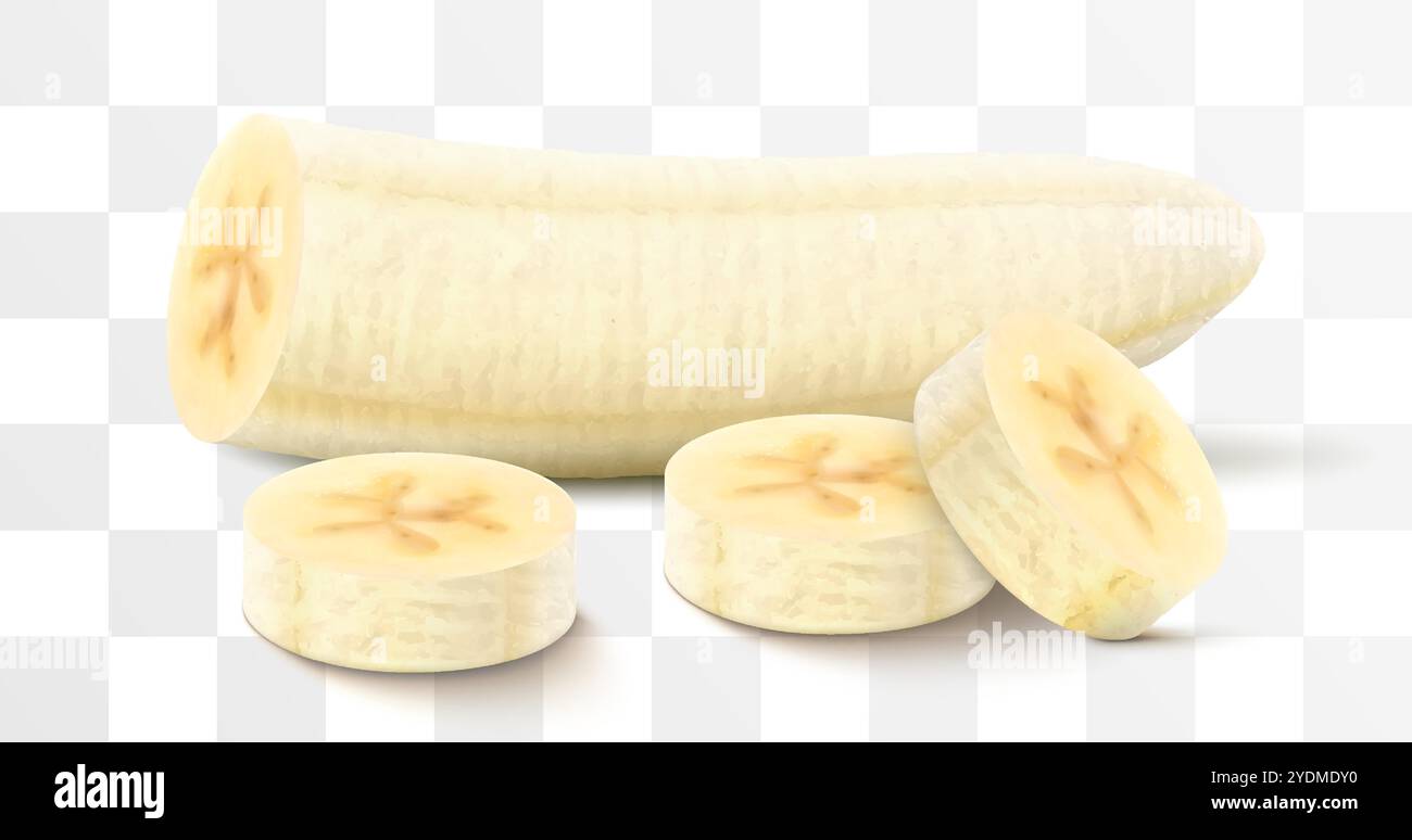 Ripe peeled sliced banana isolated on transparent background. Tropical ...
