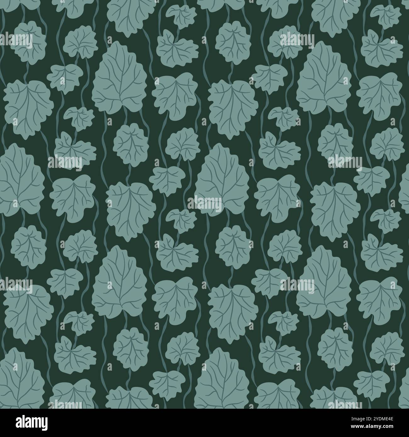 Stylized leaves with a dark green background seamless pattern. Vector ...