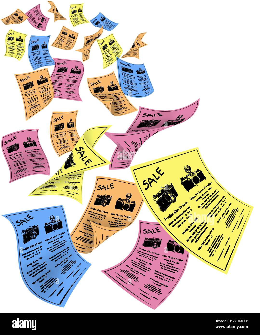 many colorful flyer falling from the sky Stock Photo - Alamy