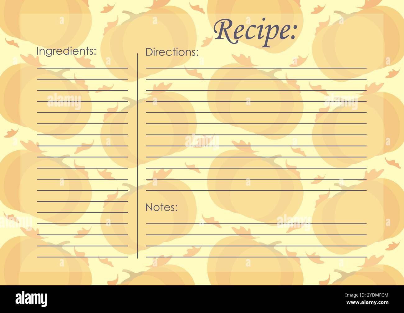 Recipe card template, vegetable blank. Rape pumpkin cooking list ...