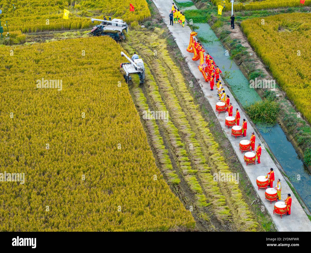 HUAI'AN, CHINA - OCTOBER 26, 2024 - Villagers beat gongs, drums and ...