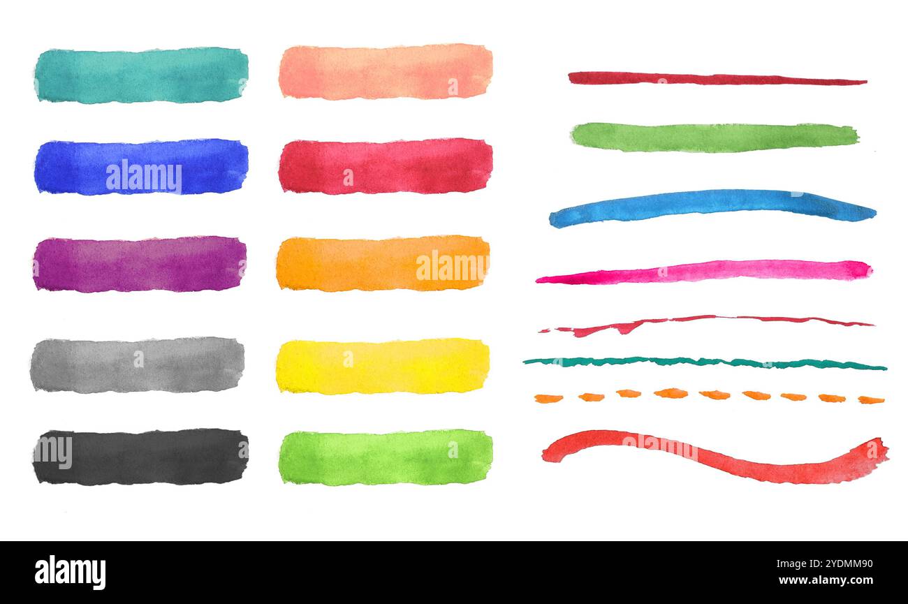 underlines brush strokes in all colors water painted Stock Photo - Alamy