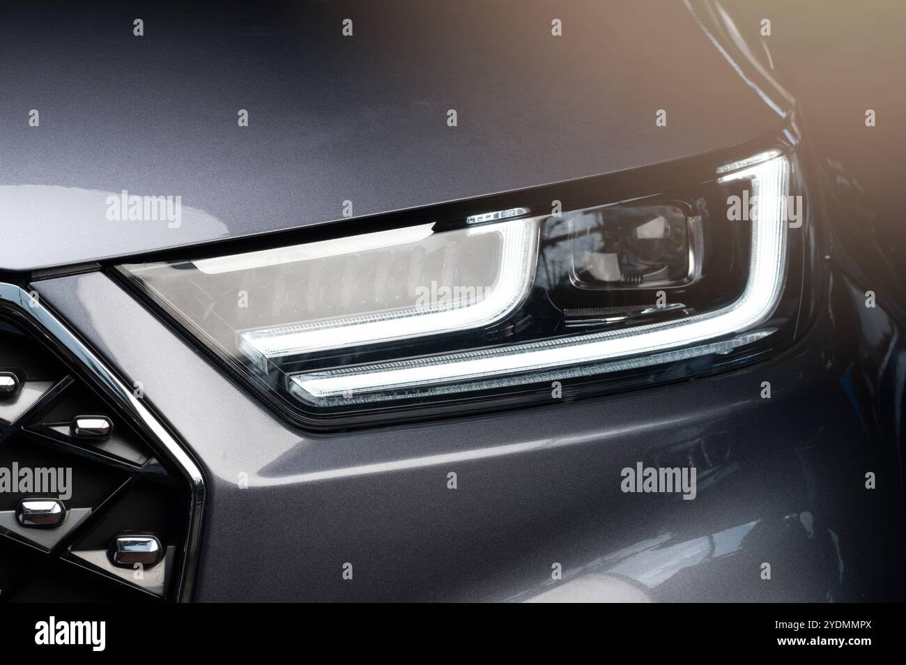 Beautiful led clean car headlight front close up view Stock Photo - Alamy