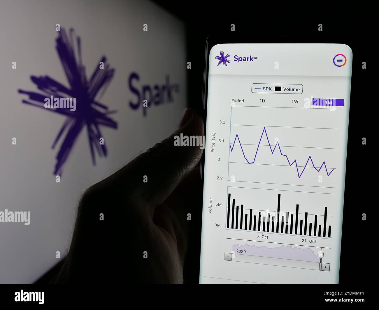 Person holding cellphone with webpage of telecom company Spark New ...