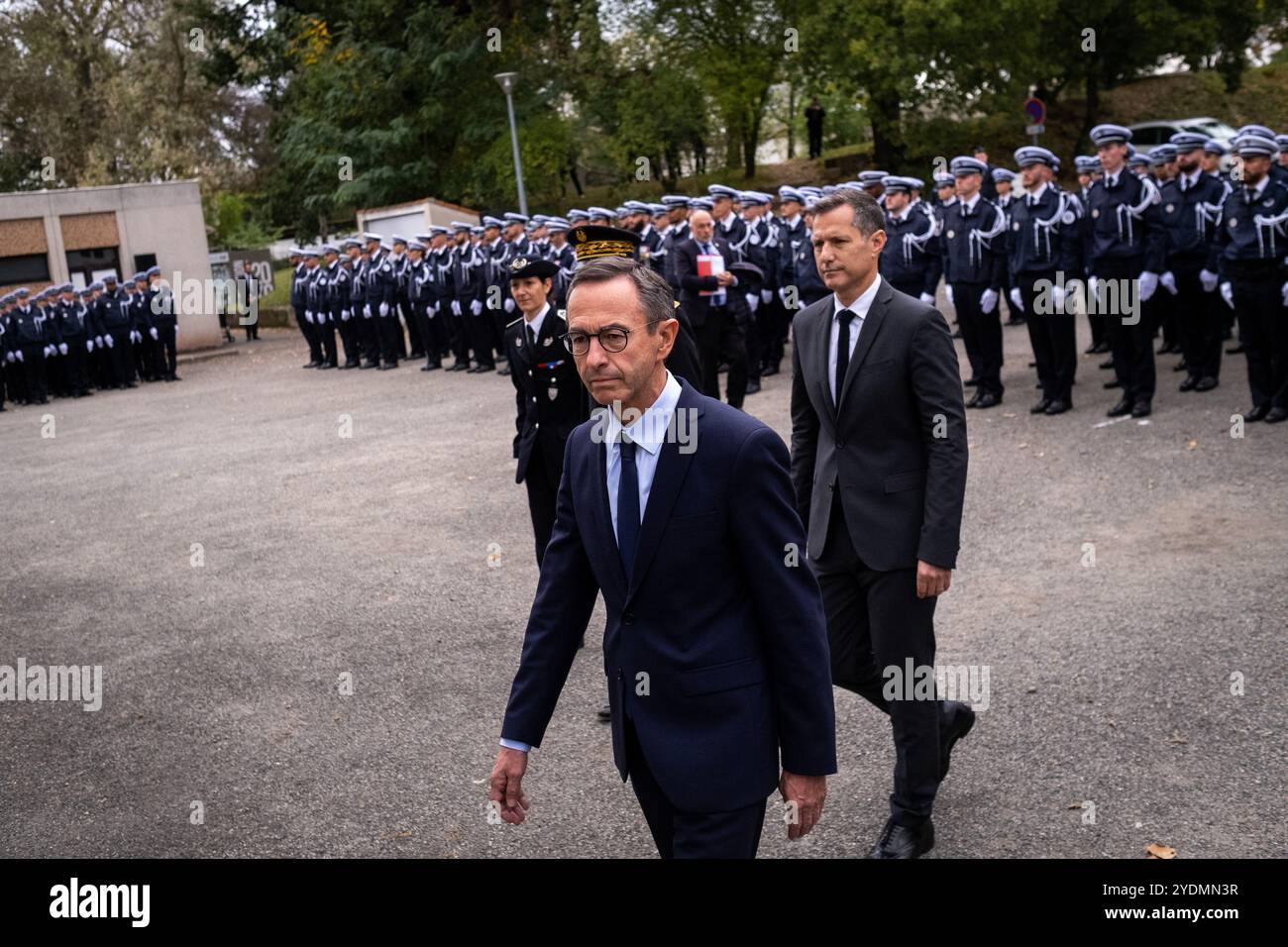 A review of the troops by the Minister of the Interior Bruno Retailleau ...