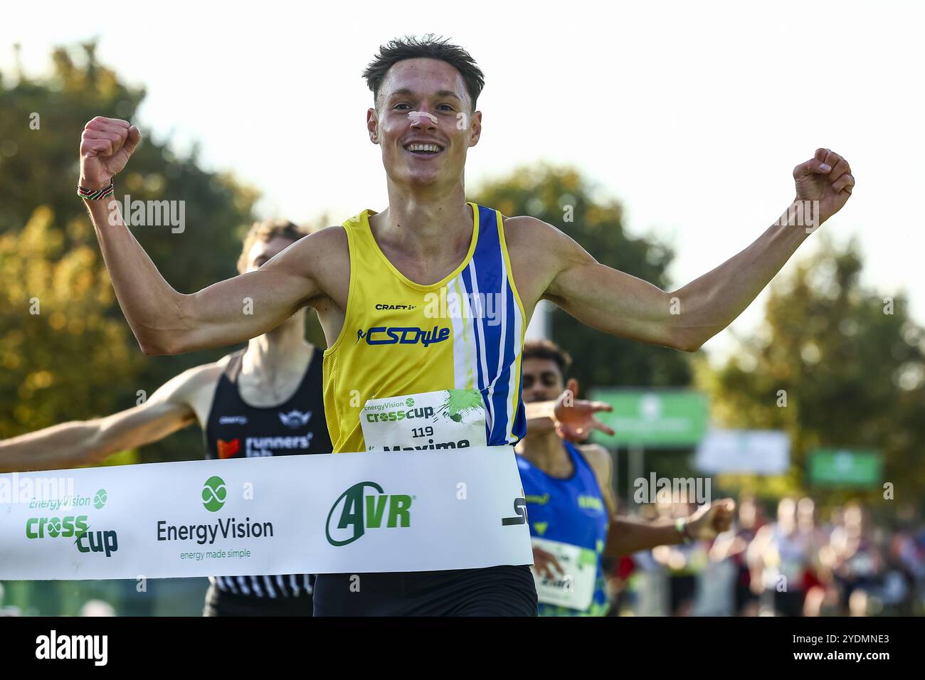 Belgian Maxime Delvoie celebrates as he crosses the finish line to win ...