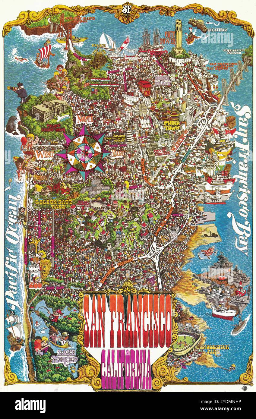 Vintage Detailed San Francisco City Map Printable Download Travel ...